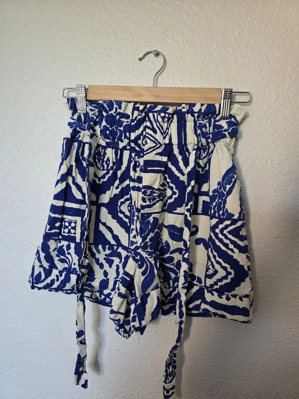 Zara | Shorts | Zara Paperbag Blue Print Short | Poshmark